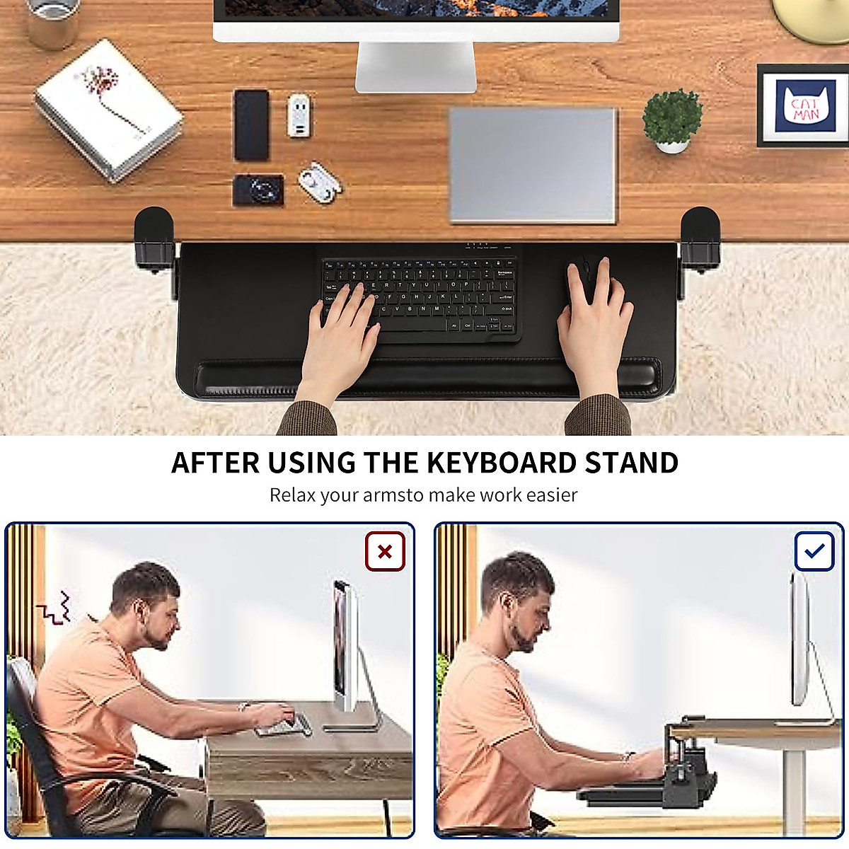 ADOFFUR Keyboard Tray Under Desk,Pull Out Keyboard & Mouse Tray with Heavy-Duty C Clamp Mount and Mat, Slide Out Platform Drawer for Home Office Computer Workstations