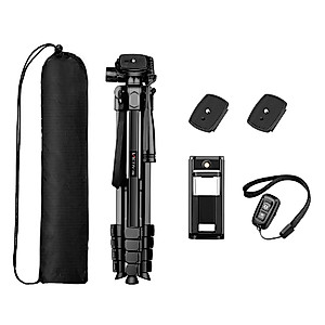 67" Camera Tripod Stand, Tablet Tripod for ipad iPhone, Aluminum Cell Phone Tripod with Remote/Phone Holder, Travel DSLR Tripods for Video Recording, Compatible with Canon Nikon Sony