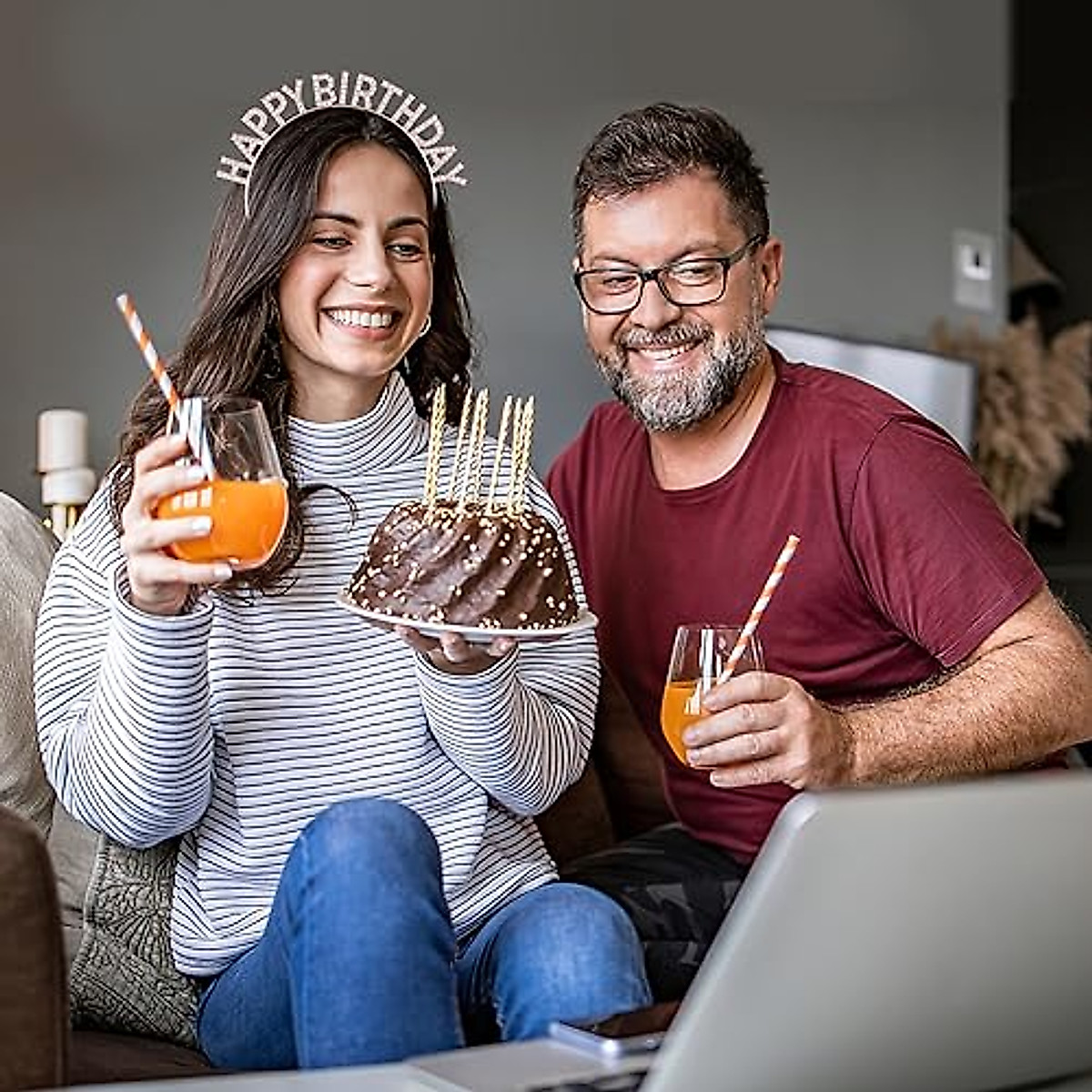 WLLHYF Birthday Crowns Rhinestone Birthday Headband Bling Girl Tiara Hair Band Happy Birthday Princess Crown Sweet Birthday Party Hair Accessories for Women Girls Festival Gift (Rose gold)