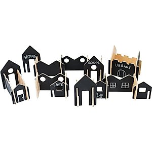 THE FRECKLED FROG Happy Architect - Create 'N’ Play - Set of 28 - Ages 2+ - Wooden Blocks for Preschoolers and Elementary Aged Kids - Construct Buildings, Towns and Cities - Blackboard Surfaces