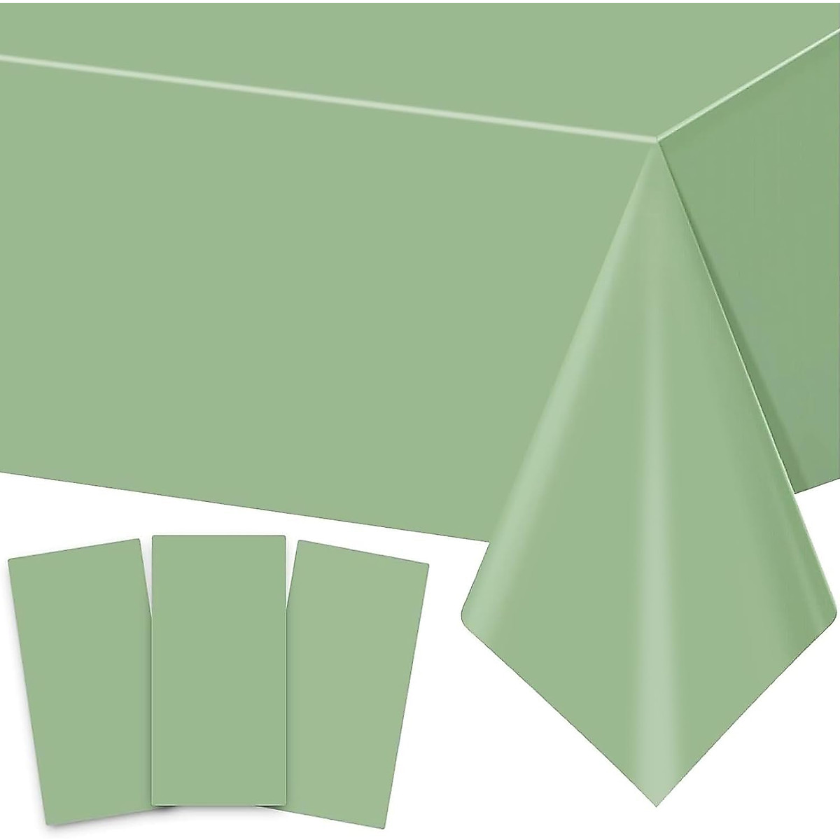 3Pack Sage Green Plastic Tablecloths for Rectangle Tables, Green Disposable Table Cloth, Waterproof Sage Green Table Cover for Birthday Bridal Wedding Baby Shower Party Decorations, 54 X 108Inch