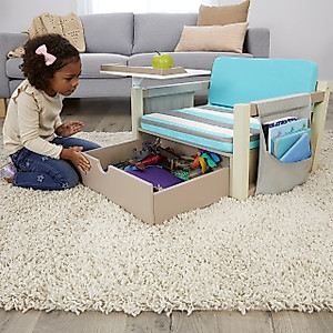 Little Tikes 2-in-1 Fun & Study Swivel Real Wood Desk with Chair Set, Fabric Cushion, Study Desk with Storage, Modern Design, Home & School- Kids Furniture for Children Girls Boys Ages 4-10 Year Old