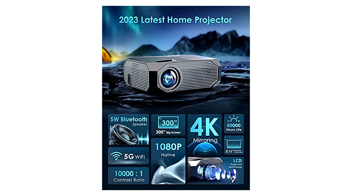 YOWHICK 1080P Projector with 5G WiFi & Bluetooth