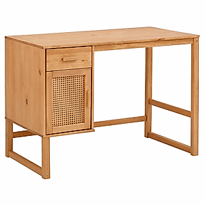 REN HOME Talo Desk with Closed Storage and Drawer, Natural