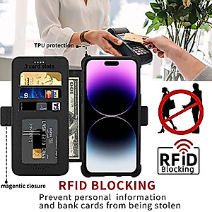 PYTWOPY Wallet Case for iPhone 14 Pro Max 5G [Credit Card Holder],[RFID Blocking],Shockproof Leather Flip Phone Case with Screen Protector Magnetic Clasp Kickstand Protective Cover,Black