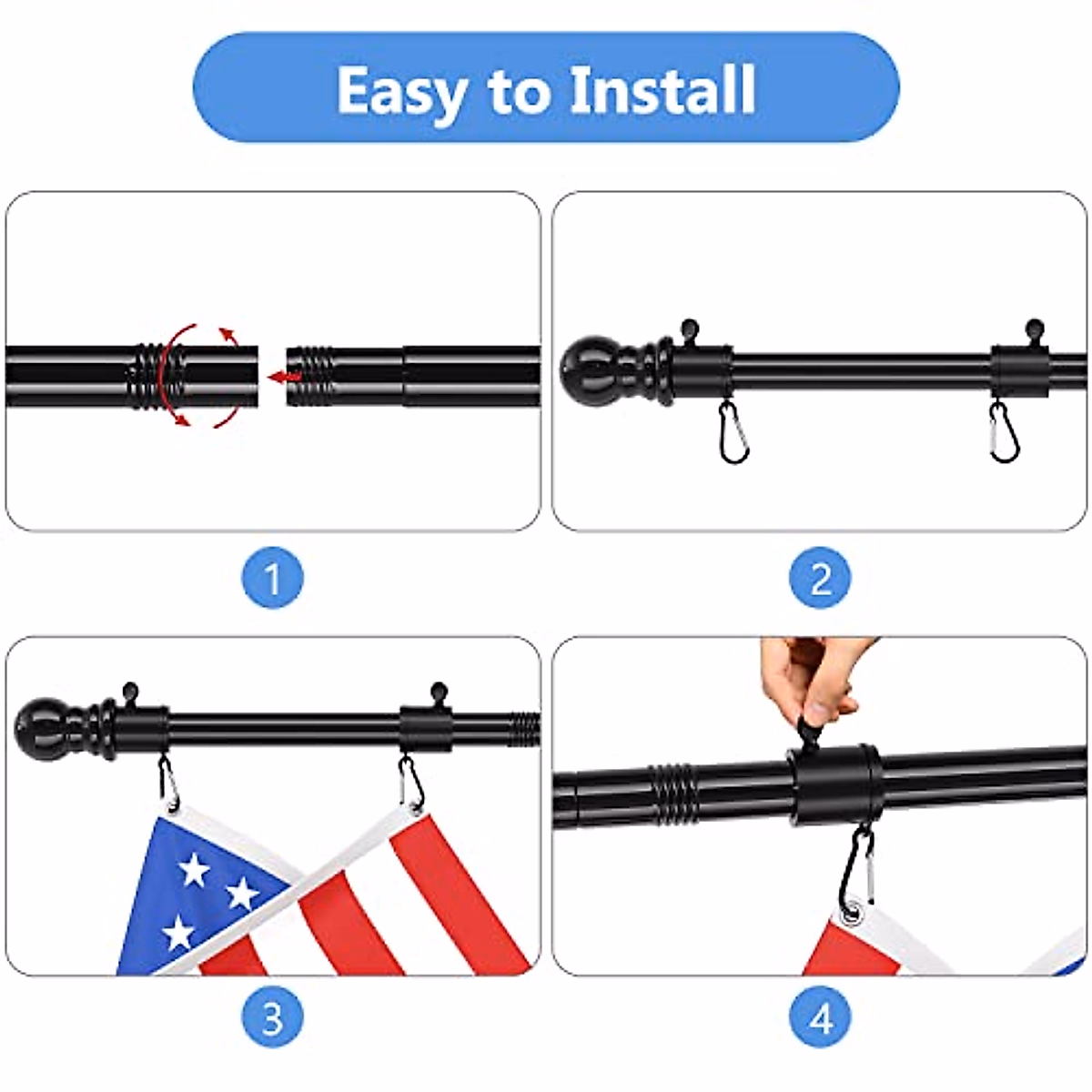 Flag Poles for Outside House, 5FT Flagpole Kit for American Flag - Professional Metal Flag Poles for Garden Yard - Residential or Commercial Flag Pole with Two-Position Bracket Holders Black