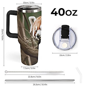 FJWKLRBV Red Panda on Tree Branch 40 Oz Water Bottle, Stainless Steel Tumbler with Handle And Straw, Extra Large Insulated Tumbler, Flip Straw Tumblers for Sports, Work, Car, Travel And Weekends
