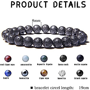 WAINIS 10 Pcs 8mm Stone Semi-Precious Gemstones Beaded Bracelets for Men Women Healing Crystal Stretch Beaded Bracelet Unisex