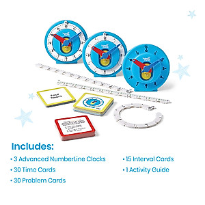 Learning Resources Learning Intervals of Time Centre Kit 16 Games and Activities, NumberLine Clock for Kids Learning To Tell Time, Math Manipulatives for Telling Time, Analogue Clock (1 Pack)