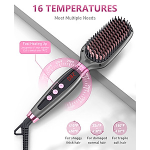 Hair Straightener Brush, VIVAALI Ionic Straightening Brush with 16 Heat Levels for Silky Frizz-Free Hair, Anti-Scald, Fast Heating, Auto-Off Function, Hot Comb for Styling at Home (1 Pack)