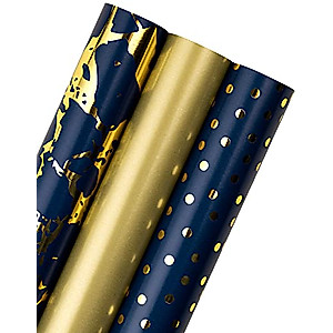 MAYPLUSS Wrapping Paper Roll - Mini Roll - 17" X 120" Per roll - Navy Gold Design (42.3 sq.ft.ttl)