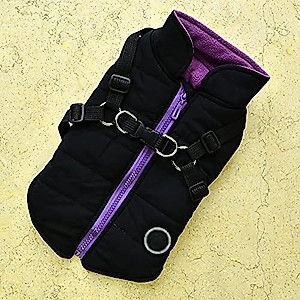 HOMU Dog Warm Vest Jacket Harness Pet Winter Clothes Coat Puppy 2 in 1 Outfit Cold Weather Waterproof Cotton Padded Apparel Sweater for Small Dogs and Medium Black