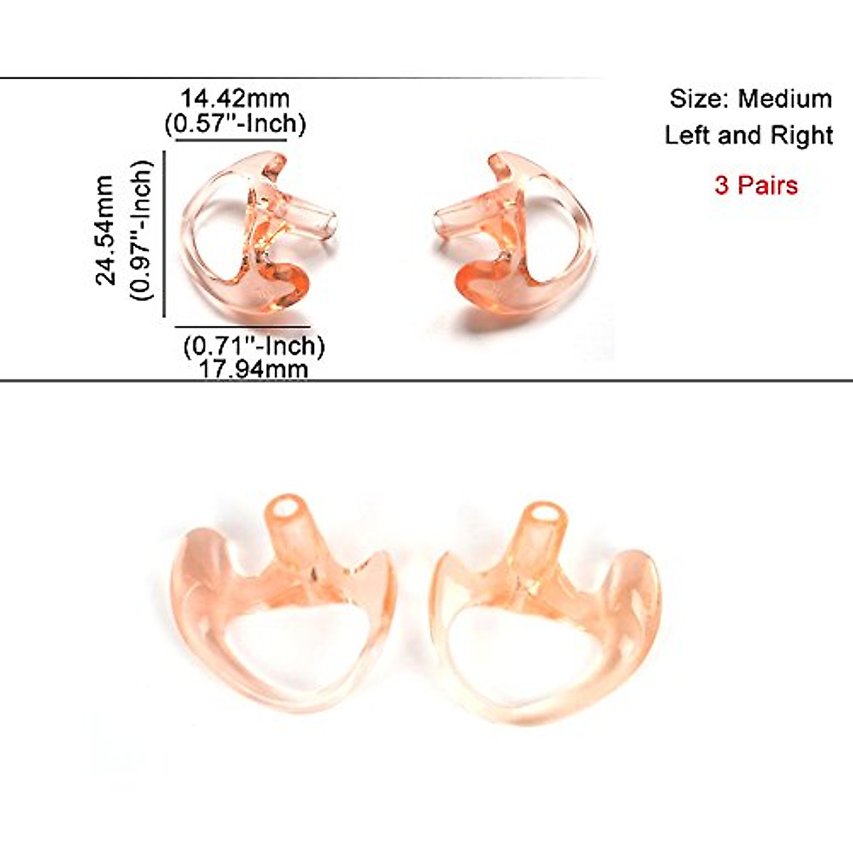 HYS Replacement Soft Silicone Ear Buds Medium Earmold for Walkie Talkie Air Acoustic Earpiece Headset (Pack of 3 Pairs)