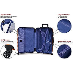 Hipack Hardside 3-Piece Spinner Luggage Set, Orange, One_Size