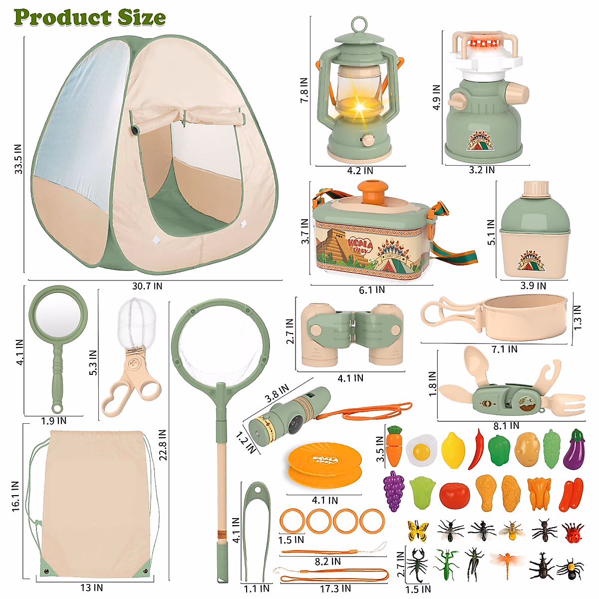 CIUGEO 48 PCS Kids Camping Set with Tent, Pop Up Tent with Camping Gear for Kids Play Tent Indoor Outdoor Pretend Play Set for Toddler Boys Girls Age 3-6