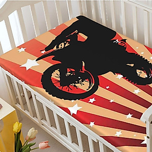 Dirt Bike Themed Fitted Mini Crib Sheets,Portable Mini Crib Sheets Soft & Stretchy Fitted Crib Sheet - Crib Mattress Sheet or Toddler Bed Sheet,24“ x38“,Vermilion Peach and Black