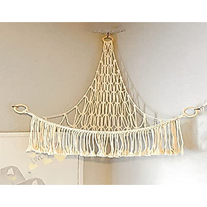 Stuffed Animal Hammock Macrame - Toy Hammock for Stuffed Animals - Stuff Animal Organizer Corner Storage Hanging Fringe - Stuffed Animal Display Holder Net Tassels for Nursery Décor
