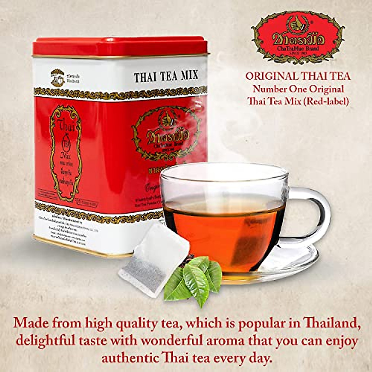 Number-One Brand Original Thai Tea Mix Red Label, 4g x 50 Tea Bags