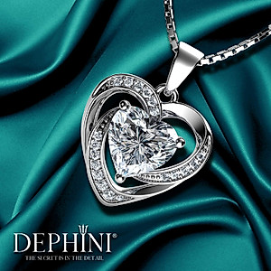 DEPHINI - White Heart Necklace - 925 Sterling Silver - Branded CZ Crystal Pendant Birthstone - Fine Jewellery Love - 18" Premium Rhodium Plated Silver Chain - Cubic Zirconia - Gifts for Women