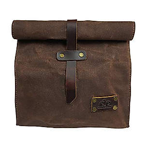 WAYNE'S DOG Waxed Canvas Leather Lunch Bag, Durable, Eco Friendly, Plastic-Free Reusable Food Storage Bag, Unisex Lunchbox For work or school (Coffee)