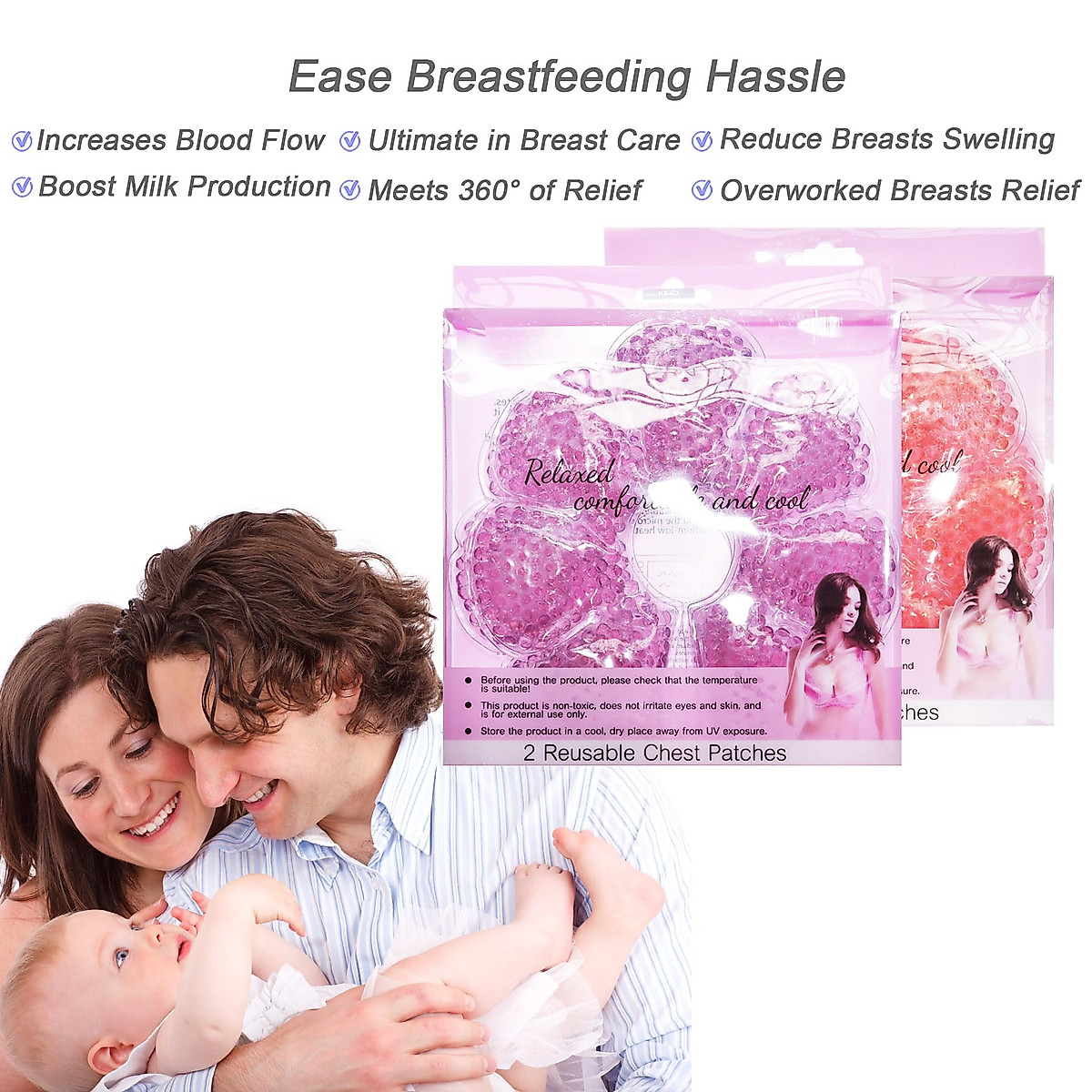 Breast Therapy Packs, Breast Ice Pack, Breast Pads for Breastfeeding, Hot and Cold Soothing Breast Gel Pad for Nursing Moms(2 Pack)