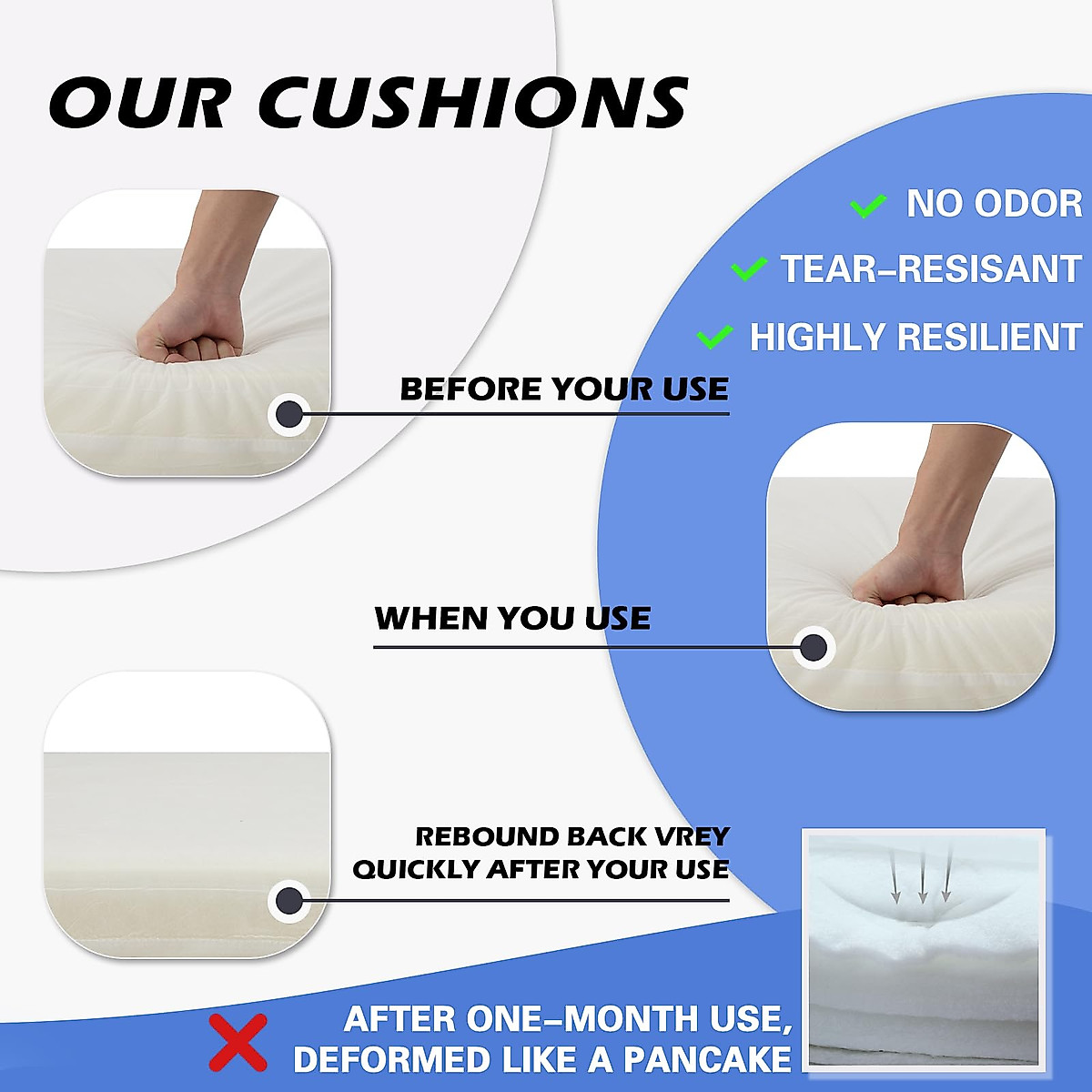 Naga Bahna Outdoor Deep Seat Cushions 24 x 24 Inch Waterproof & Fade Resistant Replacement Patio Chair Cushions with Removable Cover (Nave Blue)