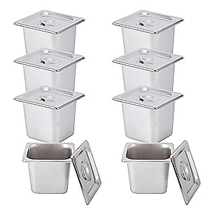 8 Pack Hotel Pans 1/6 Size Steam Table Pan with Lid,Commercial Stainless Steel Pan, Catering Food Pan for Food Warmer Party Restaurant Catering Supplies Restaurants