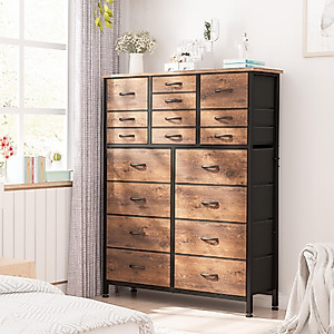 Lulive 18 Drawer Dresser, Tall Dressers for Bedroom, Large Capacity Fabric Dresser & Chest of Drawers for Hallway, Entryway, Closet, Living Room (Rustic Brown)