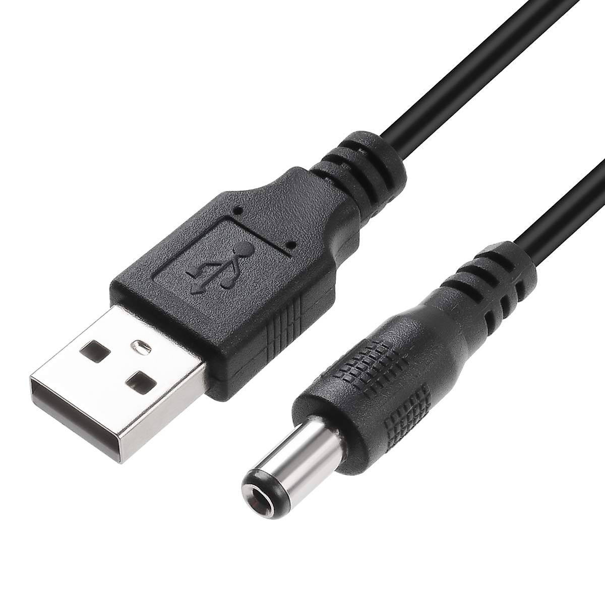 TENINYU USB 2.0 A Male to DC 5.5x2.5mm 5 Volt 24AWG DC Barrel Jack Power Cable 3FT, Black (Max 2.5 Ampere Power Cable, Center PIN Positive),2Pack