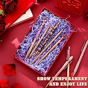 9 Pcs Ballpoint Cute Pens Set Leopard Fancy Pens Liquid Sand Glitter Pens Crystal Big Diamond Pen Crown Pretty Pens Metal Slim Ballpoint Pens Girly Black Ink for Home Wedding School Office (Rose Gold)