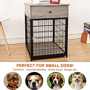 IDEALHOUSE Furniture Dog Crates, Style Wood Kennel End Table, House Indoor Use, Chew-Proof, Flip Top Storage, Casual Home Wooden Pet Crate, Crate Side Grey