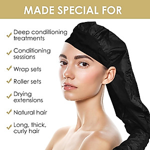 WKshuFT Portable Hair Dryer Cap- Relax, Speeds Up Drying Time at Home, Easy to Use for Styling, Curling and Deep Conditioning - Soft, Adjustable, Fits to All Small or Big Heads, Rollers(Black)