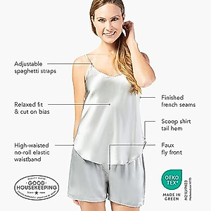 Fishers Finery Women's 100% Pure Silk Cami Boxer Pajama Set IMPROVED FIT; Camisole Sleep Top and Shorts (White, XL)