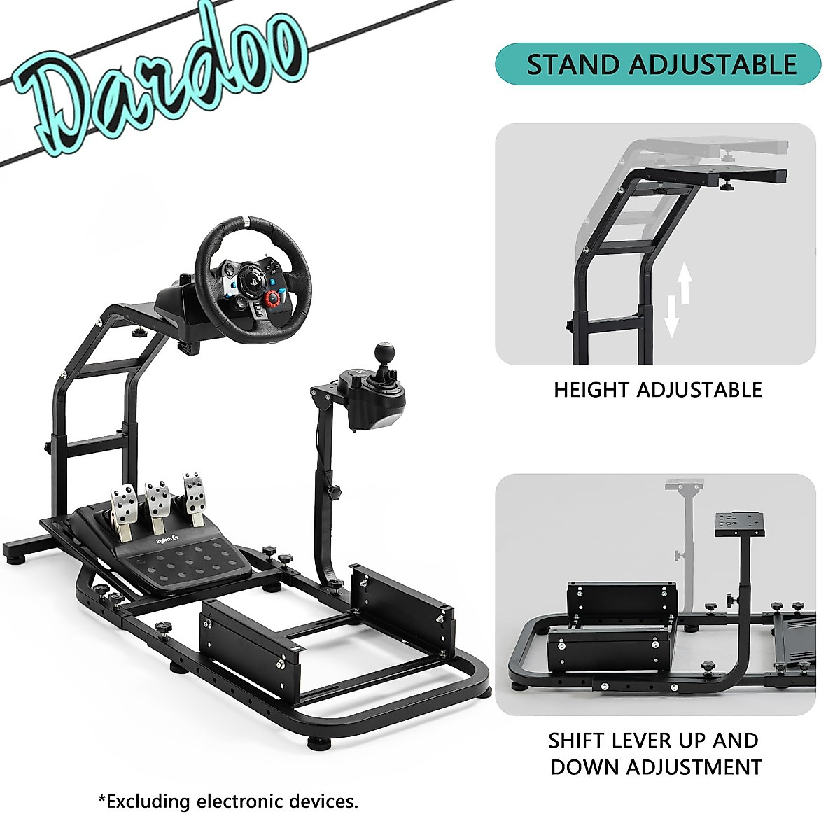 Dardoo Racing Simulator Cockpit Gaming Frame Fits for Logitech/Thrustmaster/Fanatec G27 G29 G920 G923 T300,Adjustable Driving Steering Wheel Stand,Not Included Wheel, Pedal and Seat