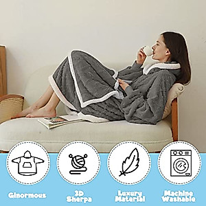 DEZANBO 3D Sherpa Wearable Blanket for Women Men Oversized Blanket Hoodie,Fluffy Sweatshirt,Ultra Soft Comfortable Warm,Oversized Pocket,One Size Fits All,Grey