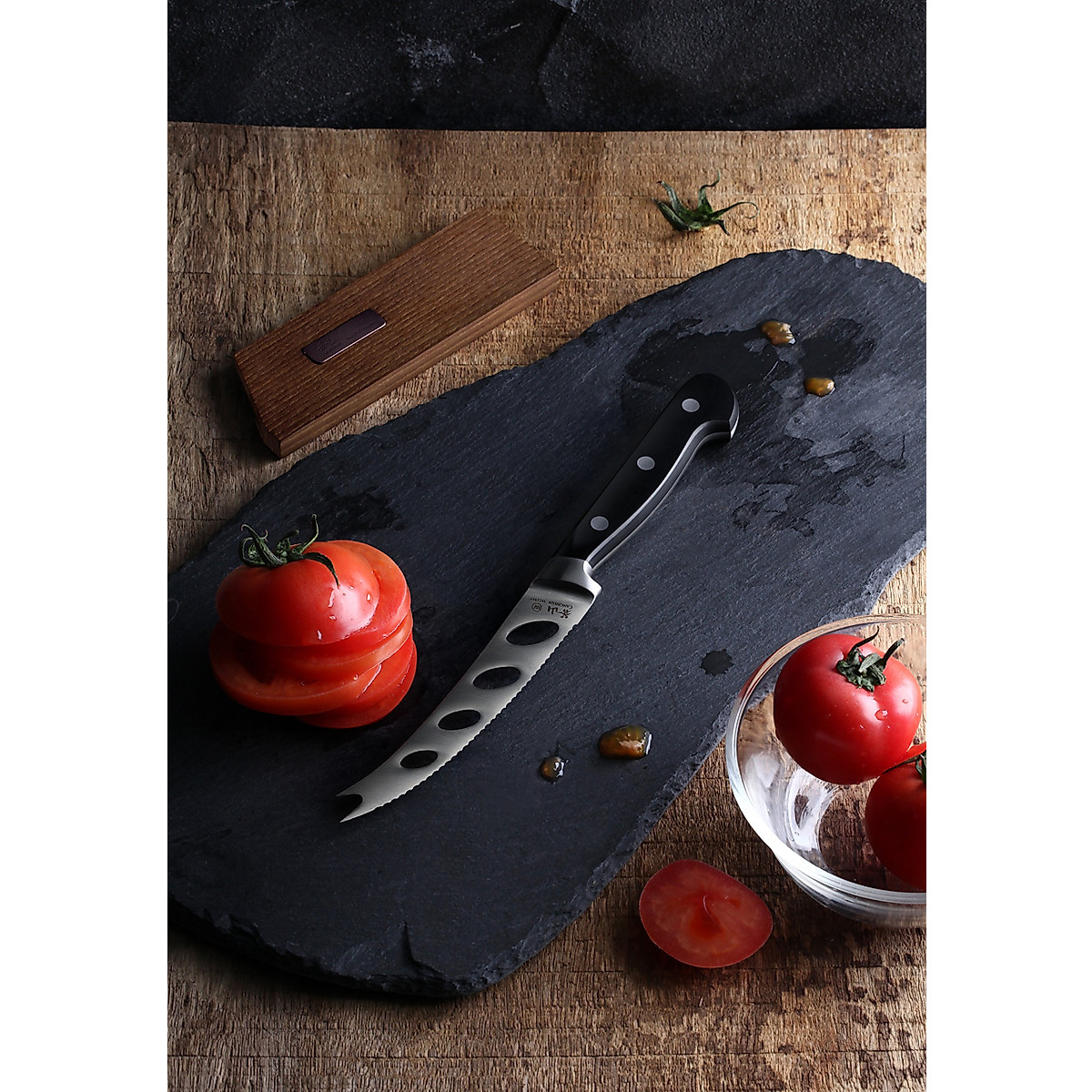 Cangshan TV2 Series 1022964 Swedish 14C28N Steel Forged 5-Inch Tomato/Cheese Knife and Wood Sheath Set