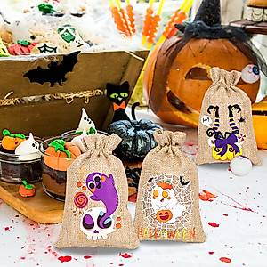 DIYDEC 36pcs Halloween Burlap Gift Bags, Halloween Jute Linen Burlap Treat Candy Goodies Drawstring Bags for Halloween Favors Supplies