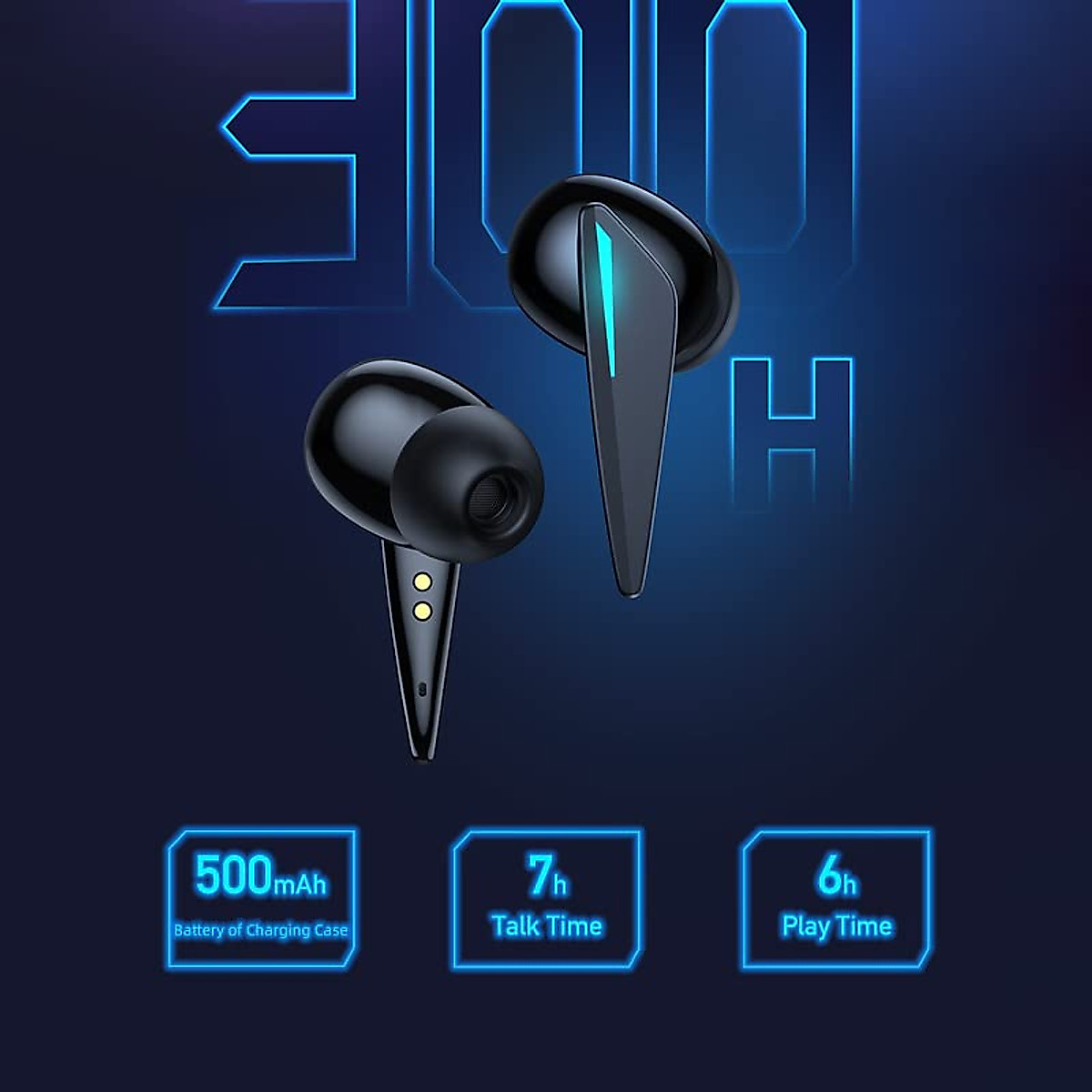 Wireless Gaming Earbuds with Blue Breathing Lights, 65ms Ultra-Low Latency Bluetooth Earbuds, Bluetooth 5.3 chip Dual Modes(Game/Music), HiFi Bass Surround Stereo Sound, 35Hours Playtime(White)