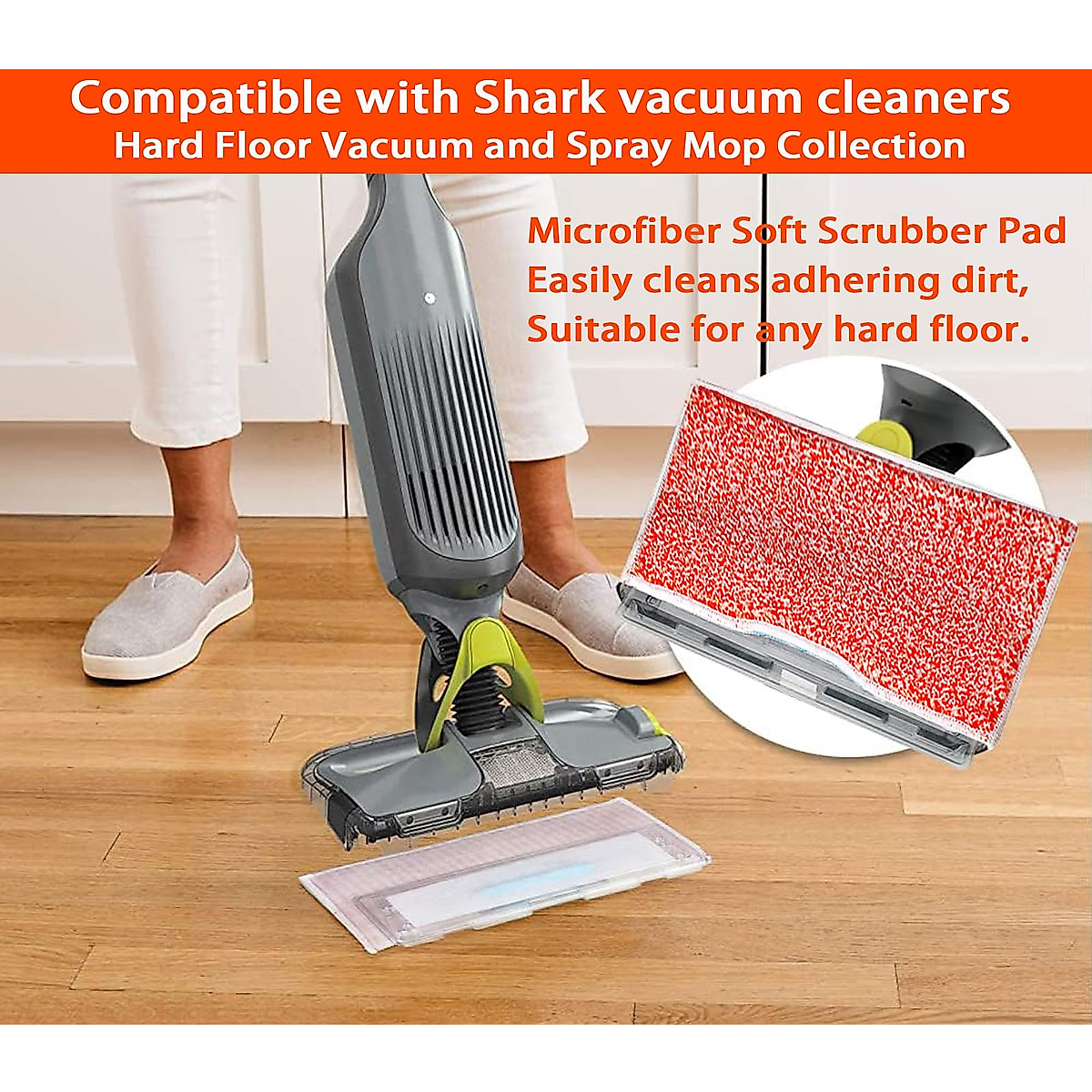 KVLZ Reusable Vacmop Replacement Pads Refills Compatible with Shark Vacmop VM252 VM250 VM200 VC205 VM190 Vacuum Mop Pad Refills (8 PCS)