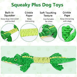 Large Squeaky Dog Toys, Interactive Puppy Toys with Crinkle Paper, Pull Tug of War Dog Toy, Plush Dog Chew Toys for Small, Medium, Large Breed