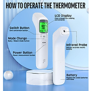Thermometer for Adults and Kids, No-Touch Forehead Thermometer with Object Mode Function,Fever Alert and 32 Set Memory Recall,Instant Accurate Reading Digital Baby Thermometer for Fever