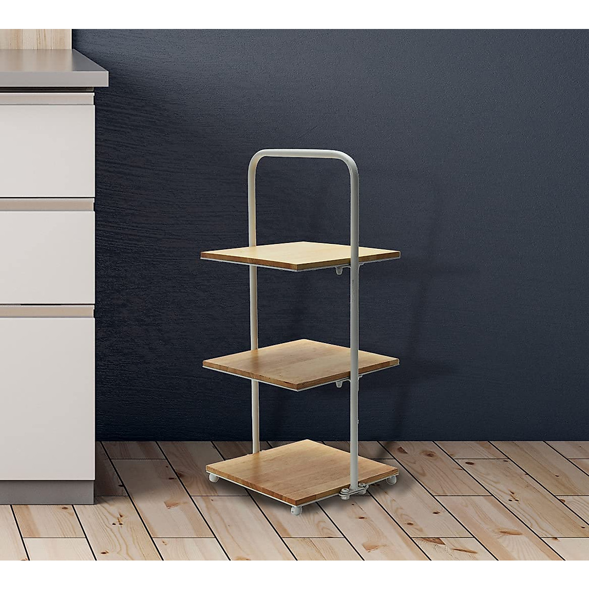 Creative Co-Op Modern Decorative 3 Shelves Solid Wood Kitchen Coffee or Tea Station and Plant Holder, White Tiered Tray