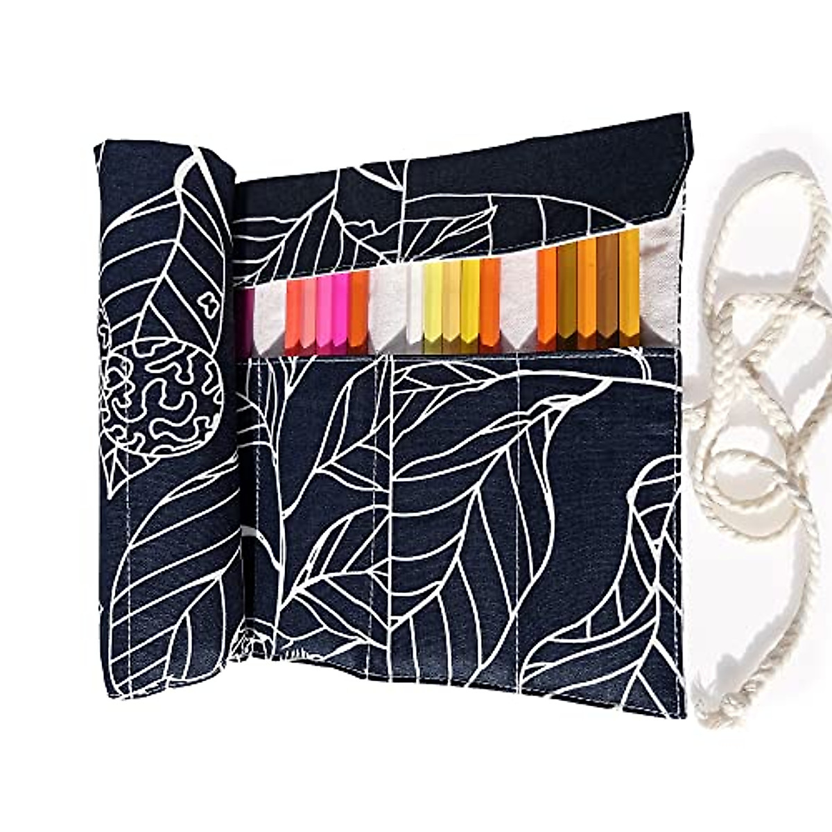WAWAJIA Creative Canvas Roll Up Pencil Case Large Capacity Pen Pencil Pouch Holder Color Pencils Wrap Stationery Case 36/48 Slots（NO Pencil Included） (36 Slots)