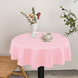 Childom Round Tablecloths,3 Pack 84 Inch Round Plastic Table Cloths Disposable Table Covers Pink Tablecloth for Indoor or Outdoor Parties Birthdays Weddings Holiday Dinner Anniversary Buffet Table