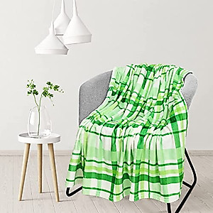 St Patricks Day Fleece Throw Blanket with Gift Bag, Soft Lucky Green Stiped Throw Blanket for Girls Women Men, Lightweight Cozy Plush Shrow Blanket for Couch Chair Bed Sofa, 50 x 60 Inch