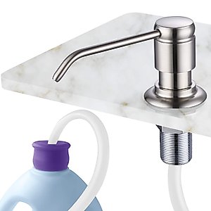 GAGALIFE Soap Dispenser for Kitchen Sink (Brushed Nickel) and Extension Tube Kit, Complete Brass Head, 40" Silicone Tube Connect to The Soap Bottle Directly, Say Goodbye to Frequent Refills