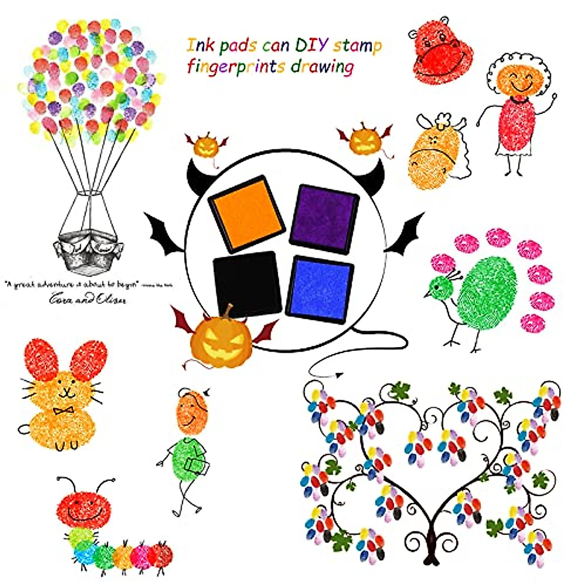 HOWAF 16pcs Halloween Stamps for Kids Crafts with Ink Pad 4pcs, Wooden Stamps for Kids Halloween DIY Scrapbooking Card Making, Halloween Party Bag Fillers for Kids Halloween Party Favor Gift