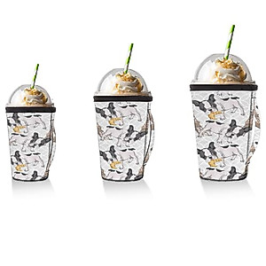 French Bulldog Iced Coffee Sleeve with Handle, Paris Eiffel Tower Reusable Neoprene Insulated Sleeves Cup Cover Holder for Cold Drinks Beverages 30oz - 32oz