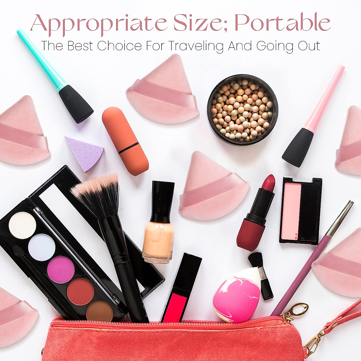 MOTZU 12 Pieces Pure Cotton Powder Puff, Made of Cotton Velour in Triangle Wedge Shape Designed for Contouring, Under Eyes and Corners, 2.76 inch Normal Size, with Strap, Makeup Tool For Cosmetic