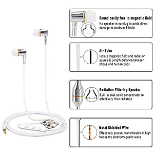 [2022 Updated] EMF Blocking, Radiation Protection Headphones/Ear Buds - Air Tube Technology (Black Headphones + Bluetooth Adapter)